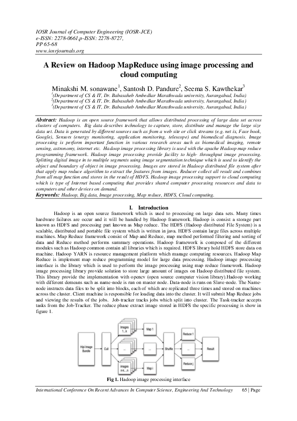 Pdf A Review On Hadoop Mapreduce Using Image Processing And Cloud Computing