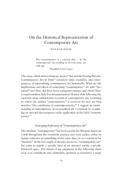 (PDF) On the Historical Representation of Contemporary Art