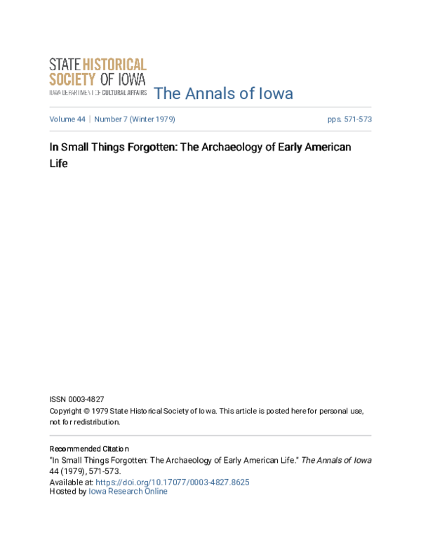 (PDF) In Small Things Forgotten, The Archaeology of Early American Life ...