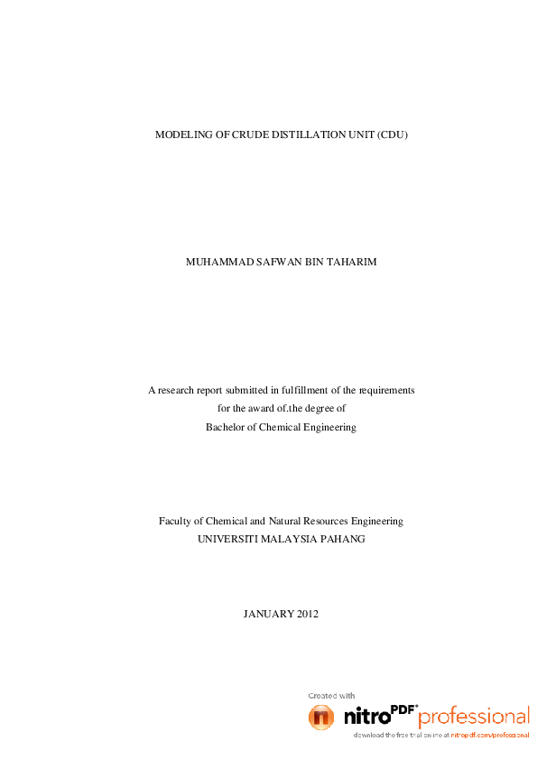 (PDF) Modeling of crude distillation unit (CDU)