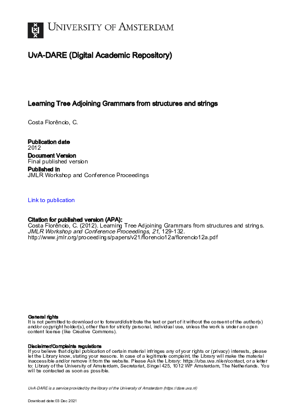 Pdf Learning Tree Adjoining Grammars From Structures And Strings