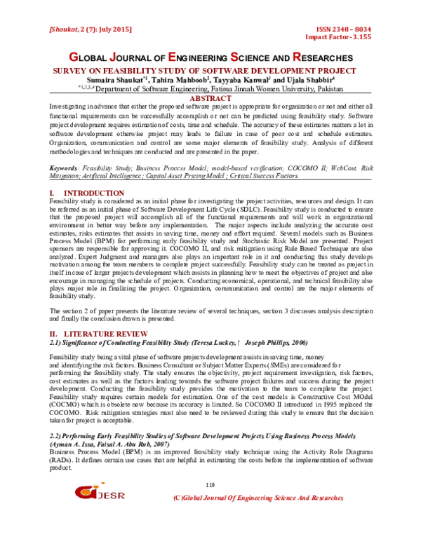 (PDF) Survey on Feasibility Study of Software Development Project