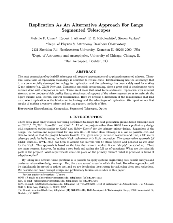 (PDF) Replication as an alternative approach for large segmented telescopes