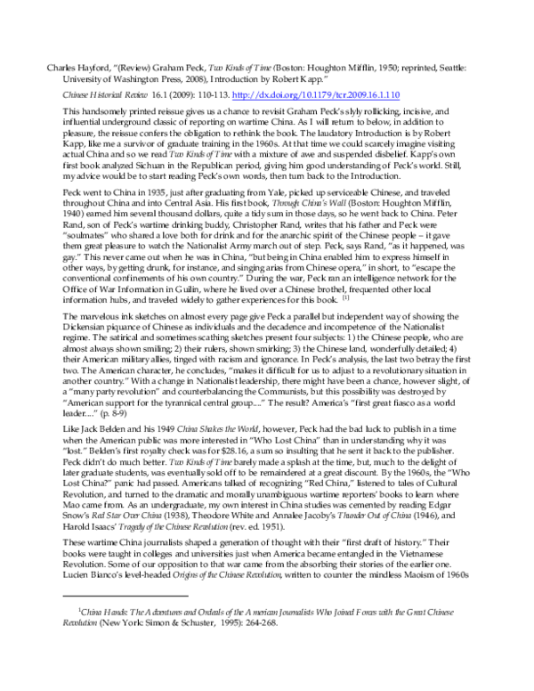 (PDF) (Review) Graham Peck, Two Kinds of Time (1950; rpr. University of ...