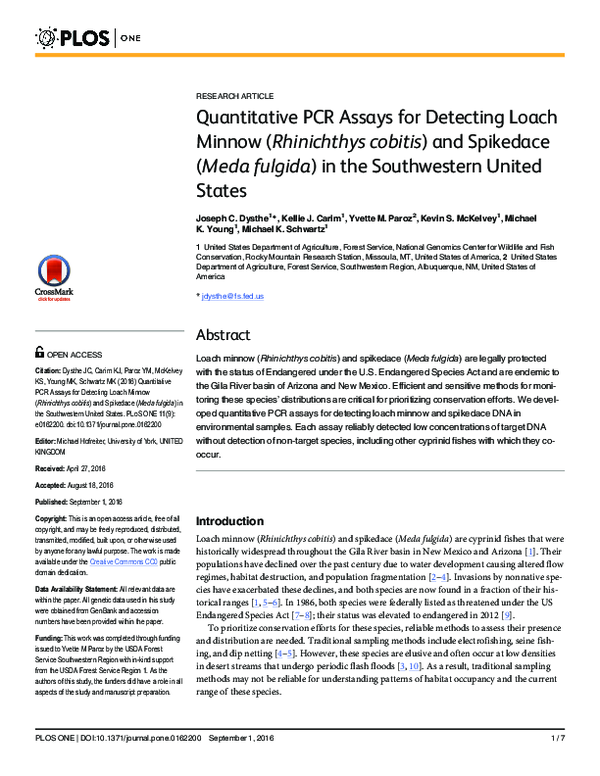 (PDF) Quantitative PCR Assays for Detecting Loach Minnow (Rhinichthys ...