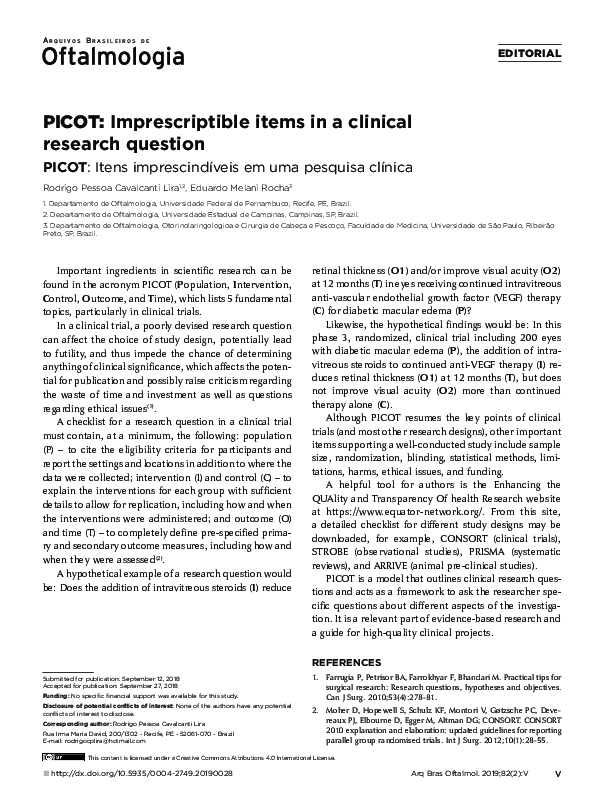 (PDF) PICOT: Imprescriptible items in a clinical research question