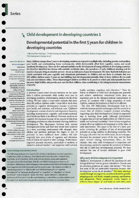 (PDF) Child development in developing countries 1 Developmental ...