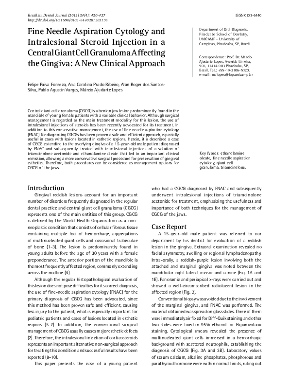 Fine Needle Aspiration Cytology and Intralesional Steroid Injection in ...