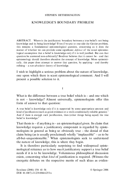 (PDF) Knowledge’s Boundary Problem | Stephen Hetherington - Academia.edu