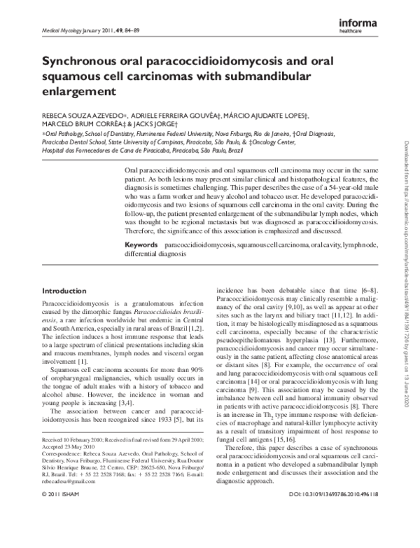 Pdf Synchronous Oral Paracoccidioidomycosis And Oral Squamous Cell 9785