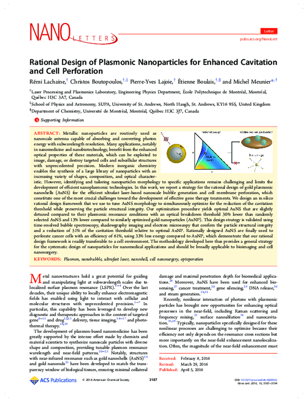 (PDF) Rational Design of Plasmonic Nanoparticles for Enhanced Cavitation and Cell Perforation