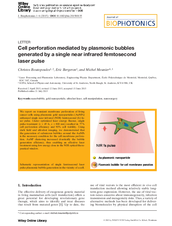 (PDF) Cell perforation mediated by plasmonic bubbles generated by a ...