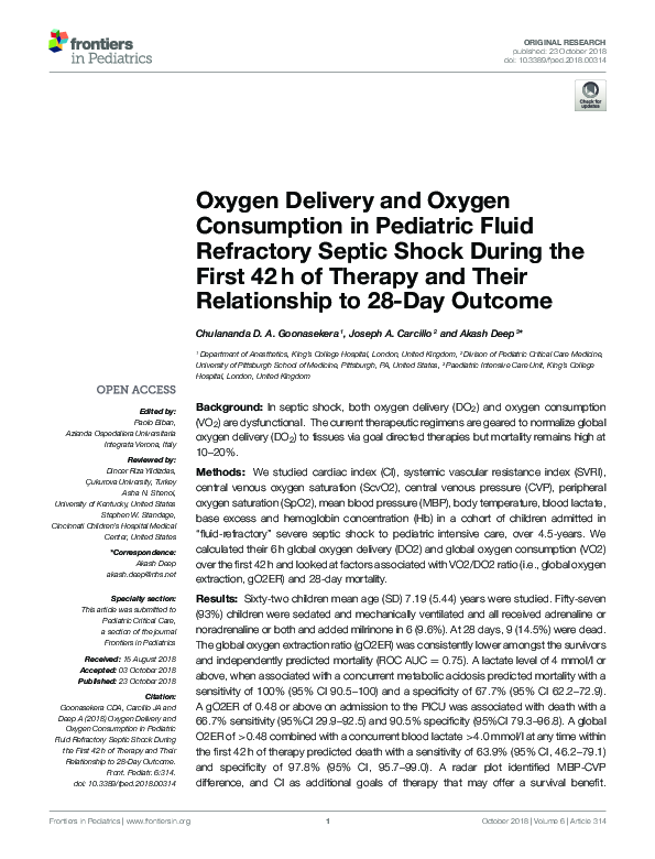 (PDF) Oxygen Delivery and Oxygen Consumption in Pediatric Fluid ...