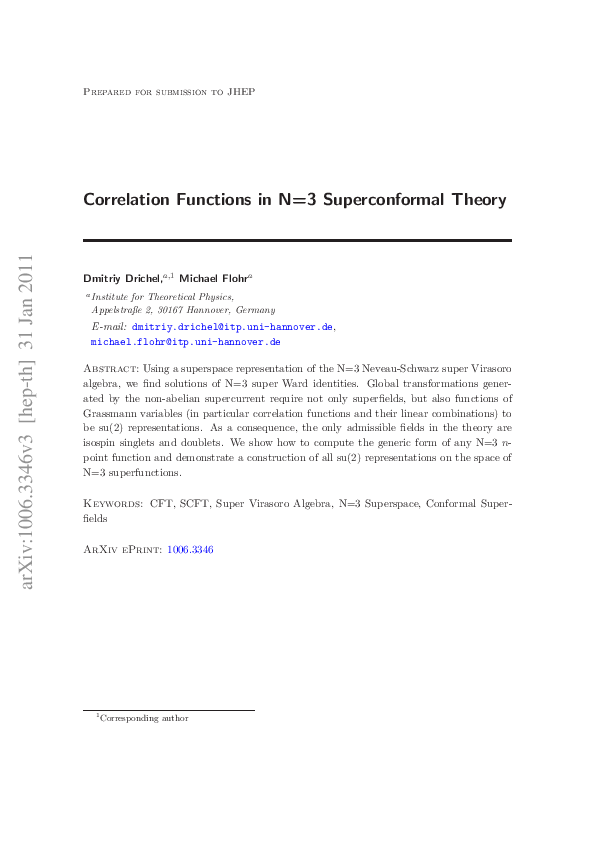 (PDF) Correlation Functions in N=3 Superconformal Theory