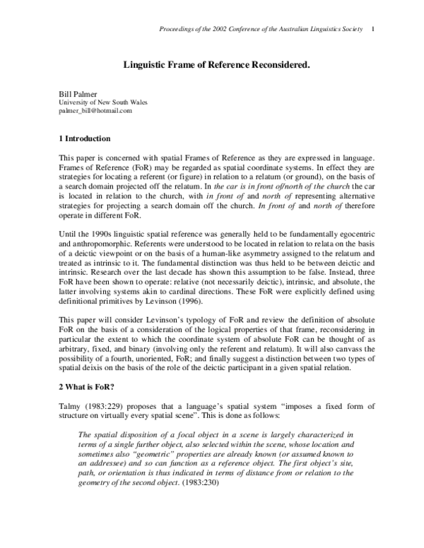 (PDF) Linguistic Frame of Reference Reconsidered