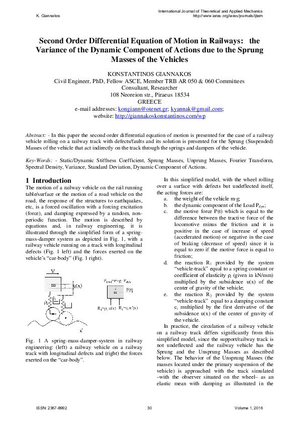 (PDF) Second Order Differential Equation of Motion in Railways : the ...