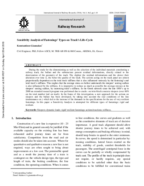 (PDF) International Journal of Railway Research Sensitivity Analysis of ...