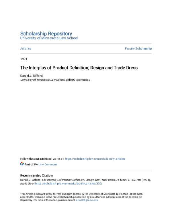(PDF) The Interplay of Product Definition, Design and Trade Dress