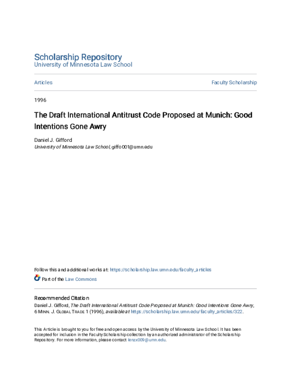 (PDF) The Draft International Antitrust Code Proposed at Munich: Good ...