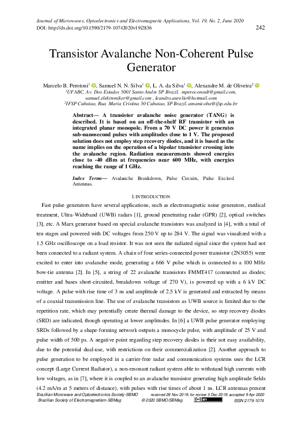 (PDF) Transistor Avalanche Non-Coherent Pulse Generator