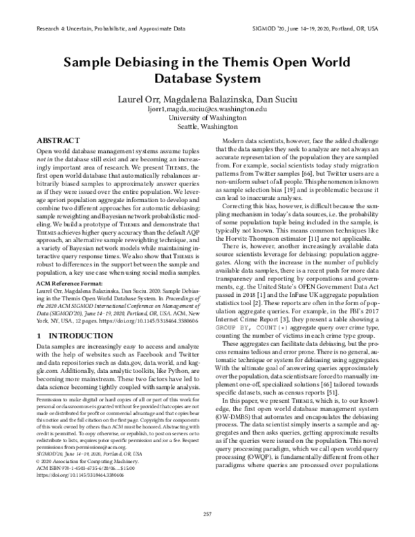 (PDF) Sample Debiasing in the Themis Open World Database System