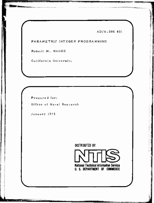 Pdf Parametric Integer Programming Robert Nauss