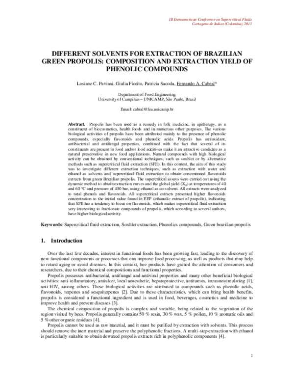 (PDF) Different Solvents for Extraction of Brazilian Green Propolis ...