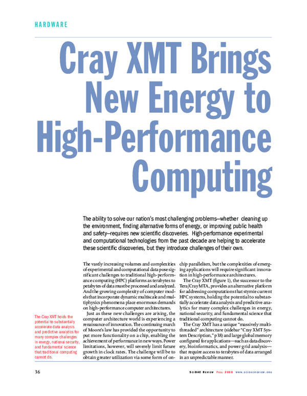 (PDF) Cray XMT Brings New Energy to High-Performance Computing