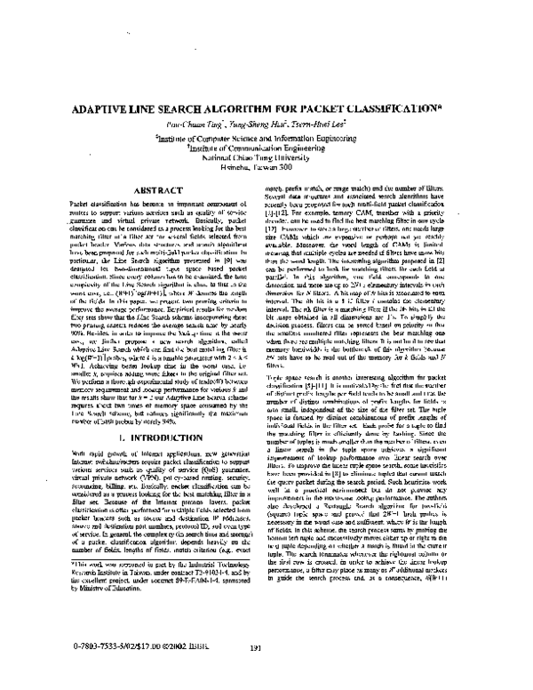 (PDF) Adaptive line search algorithm for packet classification | Tsernhuei Lee - Academia.edu