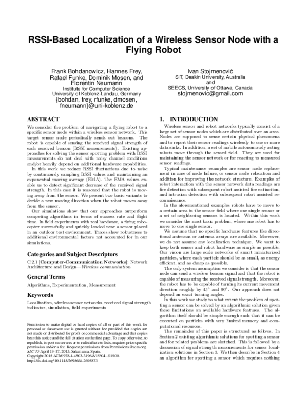 (PDF) RSSI-based localization of a wireless sensor node with a flying robot