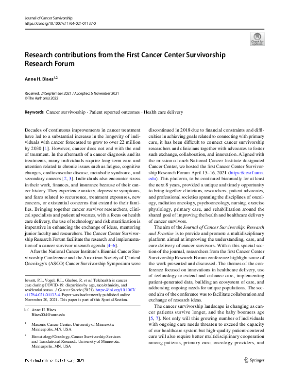 (PDF) Research contributions from the First Cancer Center Survivorship ...