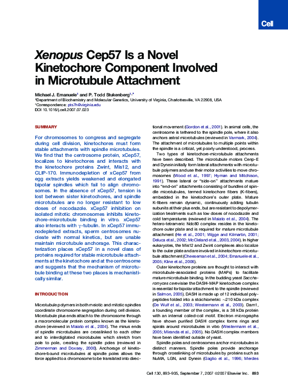 (PDF) Xenopus Cep57 Is a Novel Kinetochore Component Involved in ...