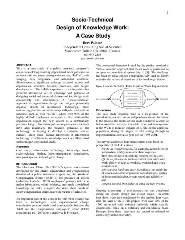 (PDF) Socio-Technical Design of Knowledge Work & IT A Case Study