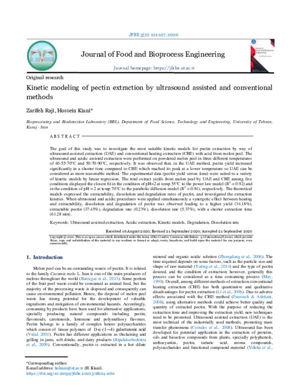 (PDF) Kinetic modeling of pectin extraction by ultrasound assisted and conventional methods