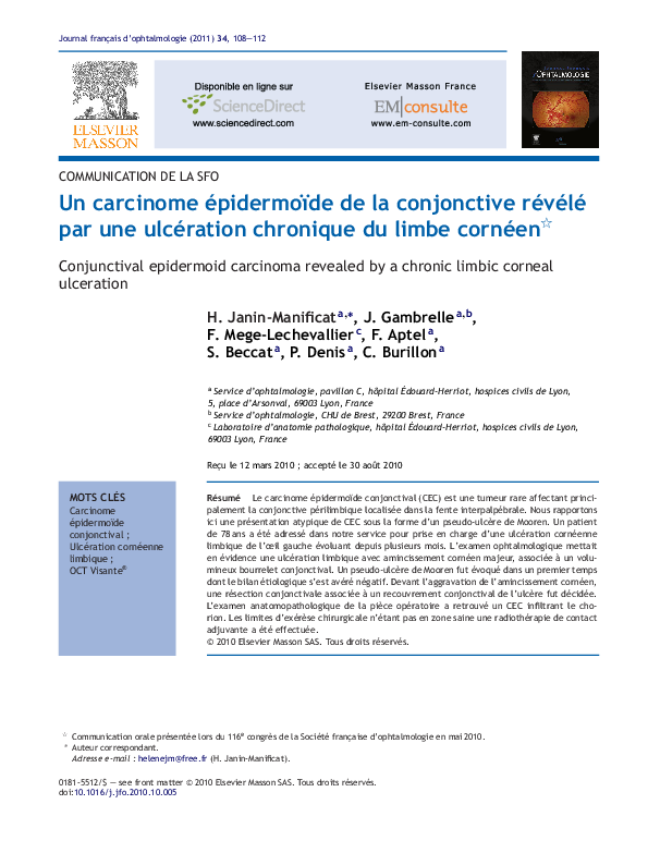 (PDF) Un carcinome épidermoïde de la conjonctive révélé par une ...