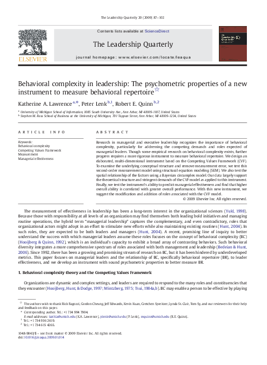 (PDF) Behavioral complexity in leadership: The psychometric properties ...