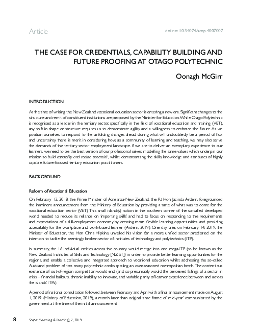(PDF) The Case for Credentials, Capability Building and Future Proofing at Otago Polytechnic