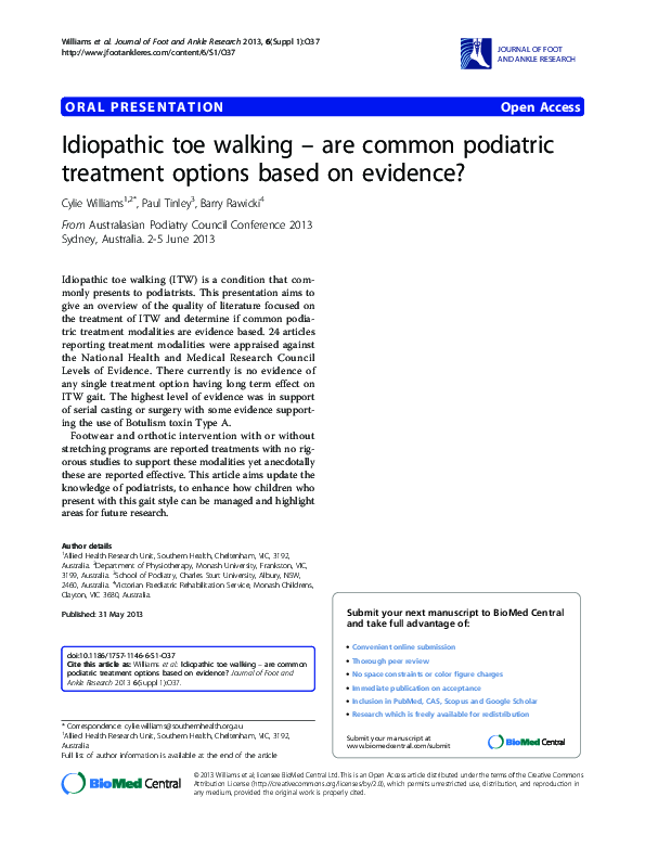 (PDF) Idiopathic toe walking – are common podiatric treatment options ...