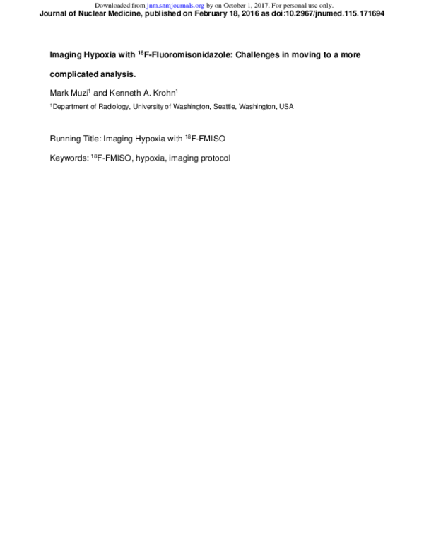 (PDF) 18F-FMISO Imaging Hypoxia: Static vs Dynamic