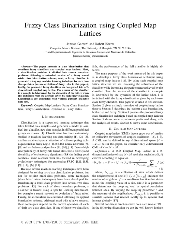 (PDF) Fuzzy class binarization using coupled map lattices | Jonatan Gomez - Academia.edu