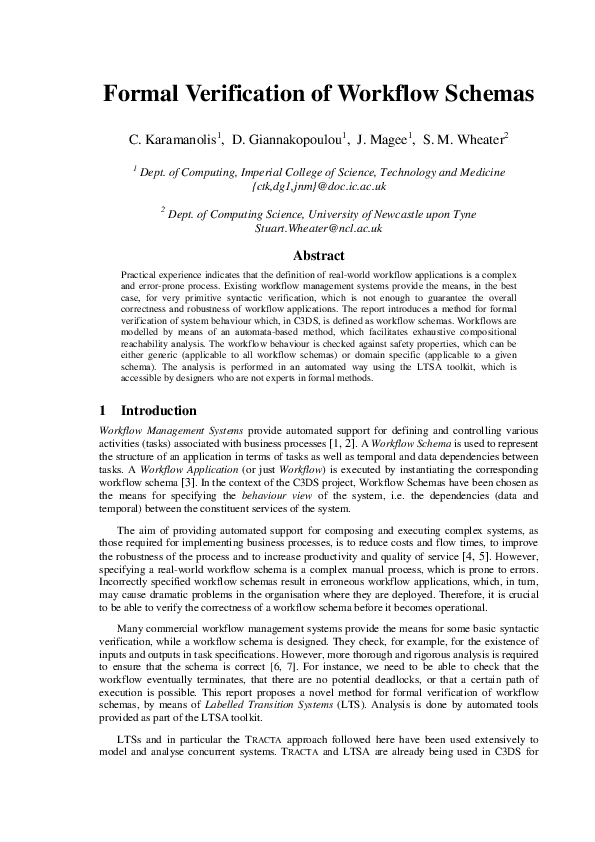 (PDF) Formal verification of workflow schemas