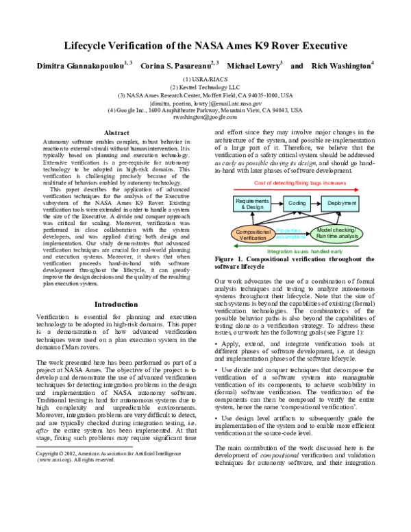 (PDF) Lifecycle verification of the NASA Ames K9 rover executive