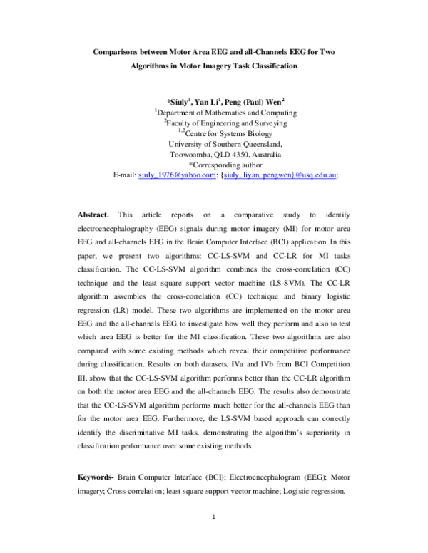 (PDF) Comparisons Between Motor Area Eeg and All-Channels Eeg for Two Algorithms in Motor ...