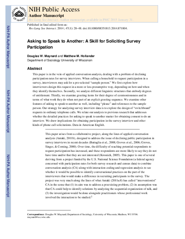 (PDF) Asking to Speak to Another: A Skill for Soliciting Survey ...
