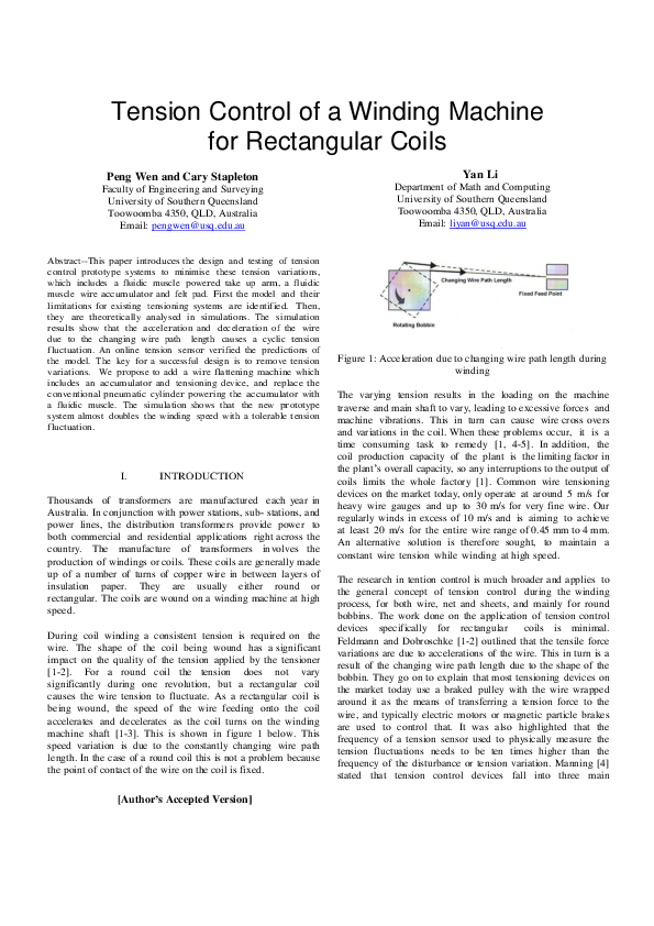 (PDF) Tension control of a winding machine for rectangular coils