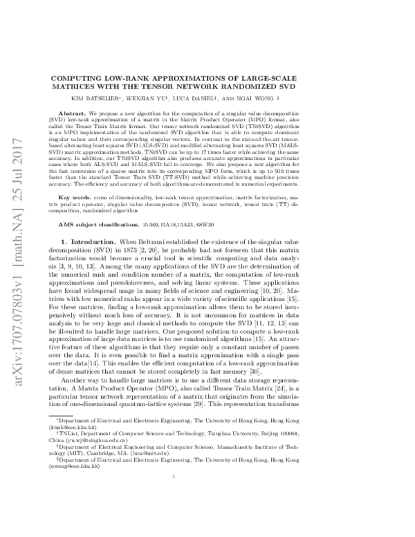 (PDF) Computing Low-Rank Approximations of Large-Scale Matrices with the Tensor Network ...