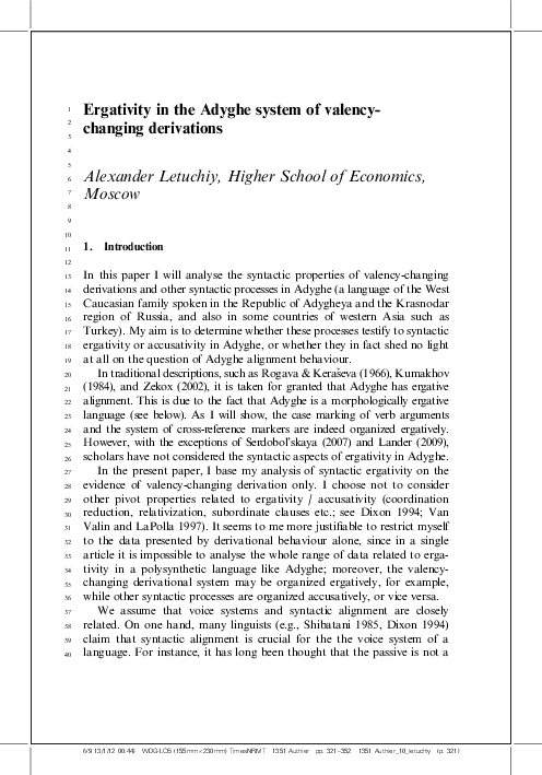 (PDF) Ergativity in the Adyghe system of valency-changing derivations