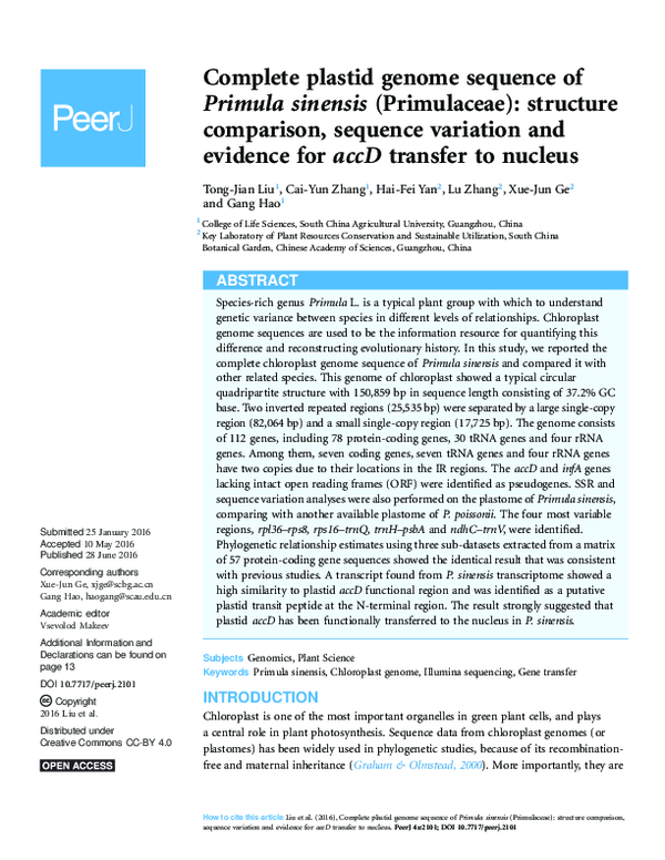 (PDF) Complete plastid genome sequence of Primula sinensis (Primulaceae): structure comparison ...