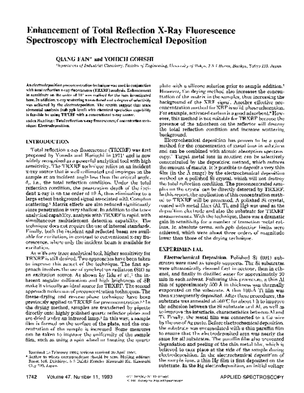 (PDF) Enhancement of Total Reflection X-Ray Fluorescence Spectroscopy with Electrochemical ...