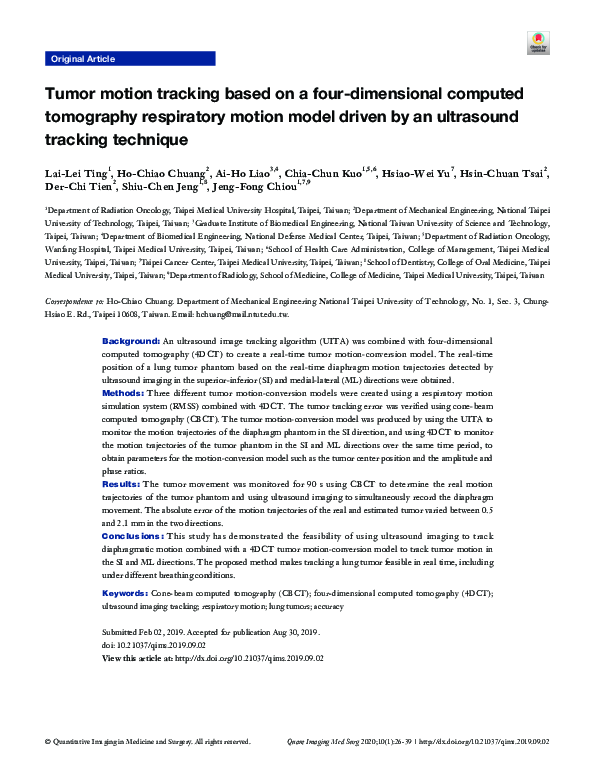 (PDF) Tumor motion tracking based on a four-dimensional computed tomography respiratory motion ...